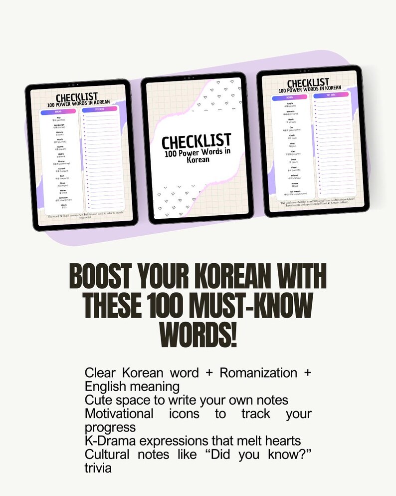 100 Korean Power Words – Printable Language Checklist for Beginners | K ...