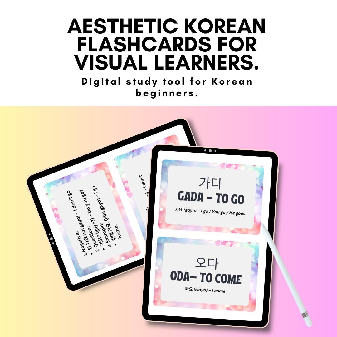Korean Verb Flashcards | 36 Essential Verbs | Hangul + Romanization ...