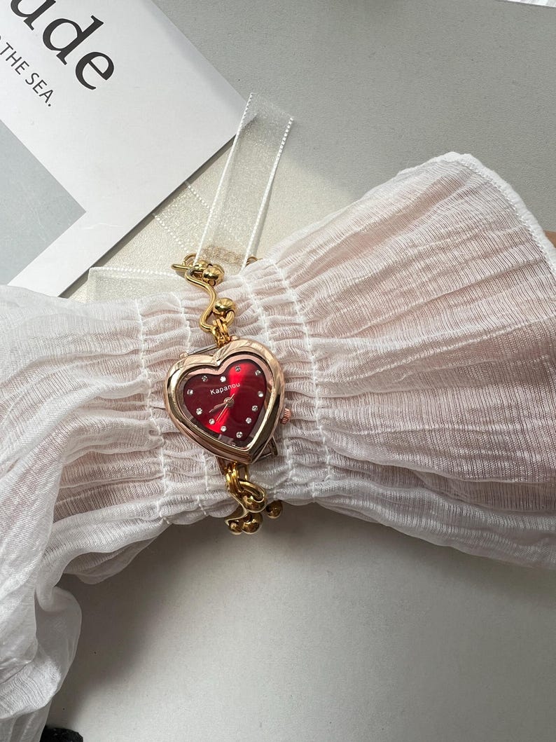 Vintage Red Heart Wrist Watch,elegant Red Dial Gold Watch Bracelet,y2k ...