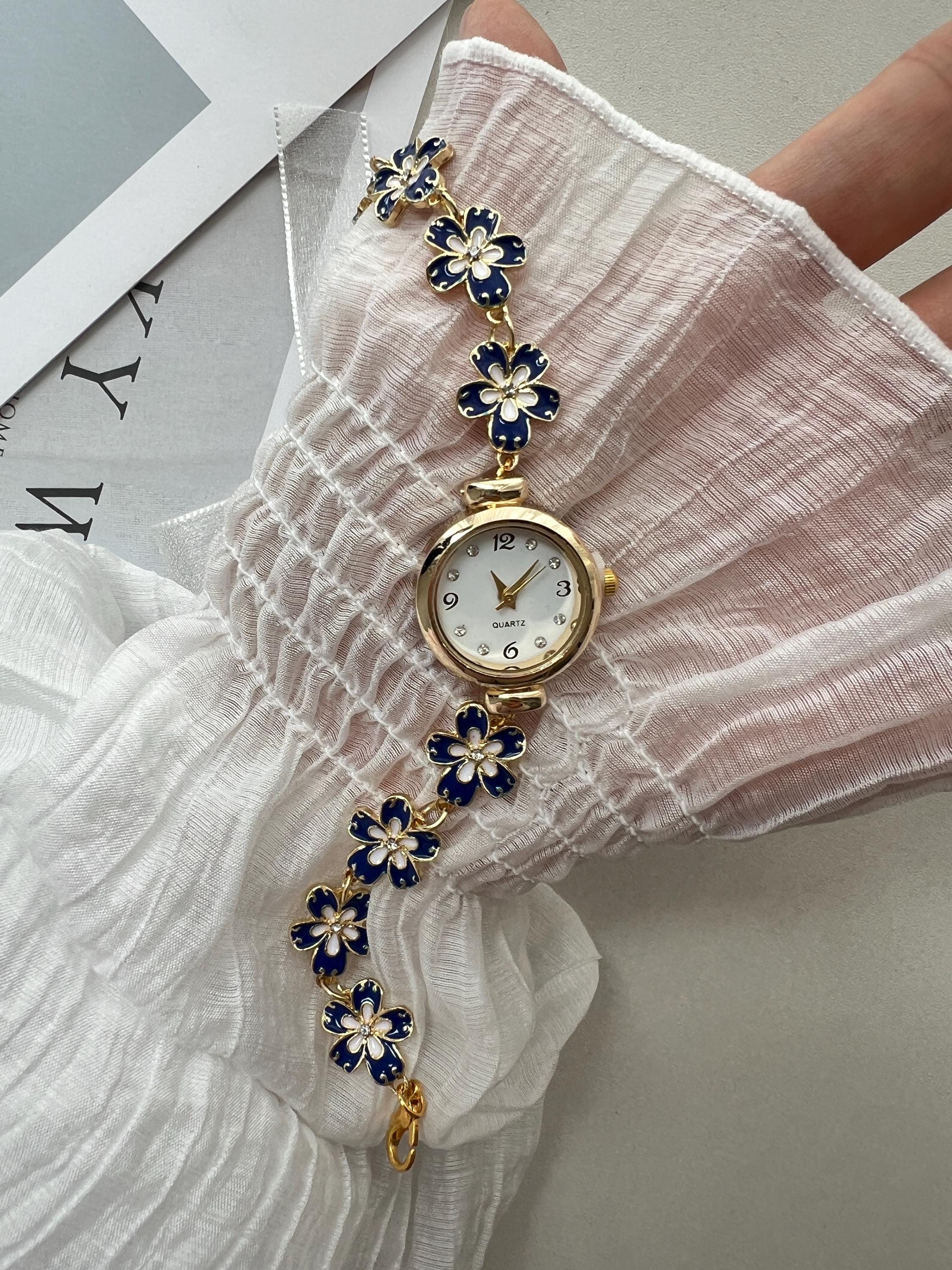 Blue Flower Watch Strap for Women, Elegant Watch Bracelet, Vintage ...