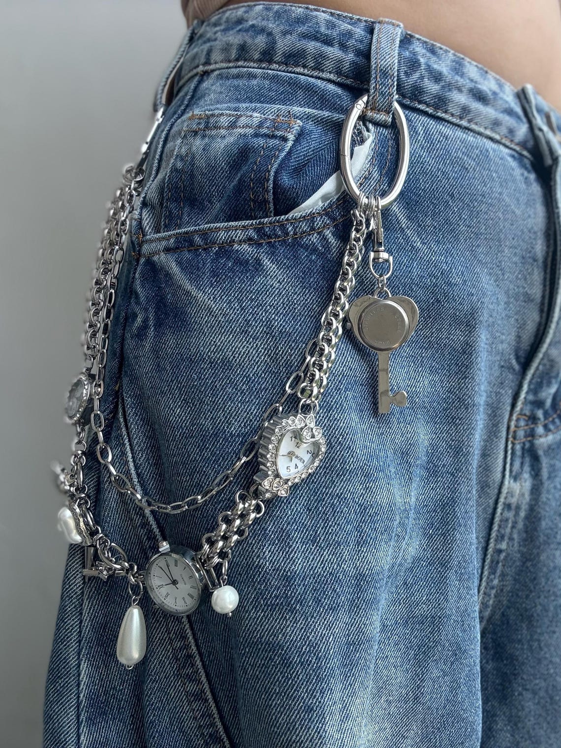 Punk Silver Watch Pants Chain,statement Pants Chain,chunky Silver Pants ...