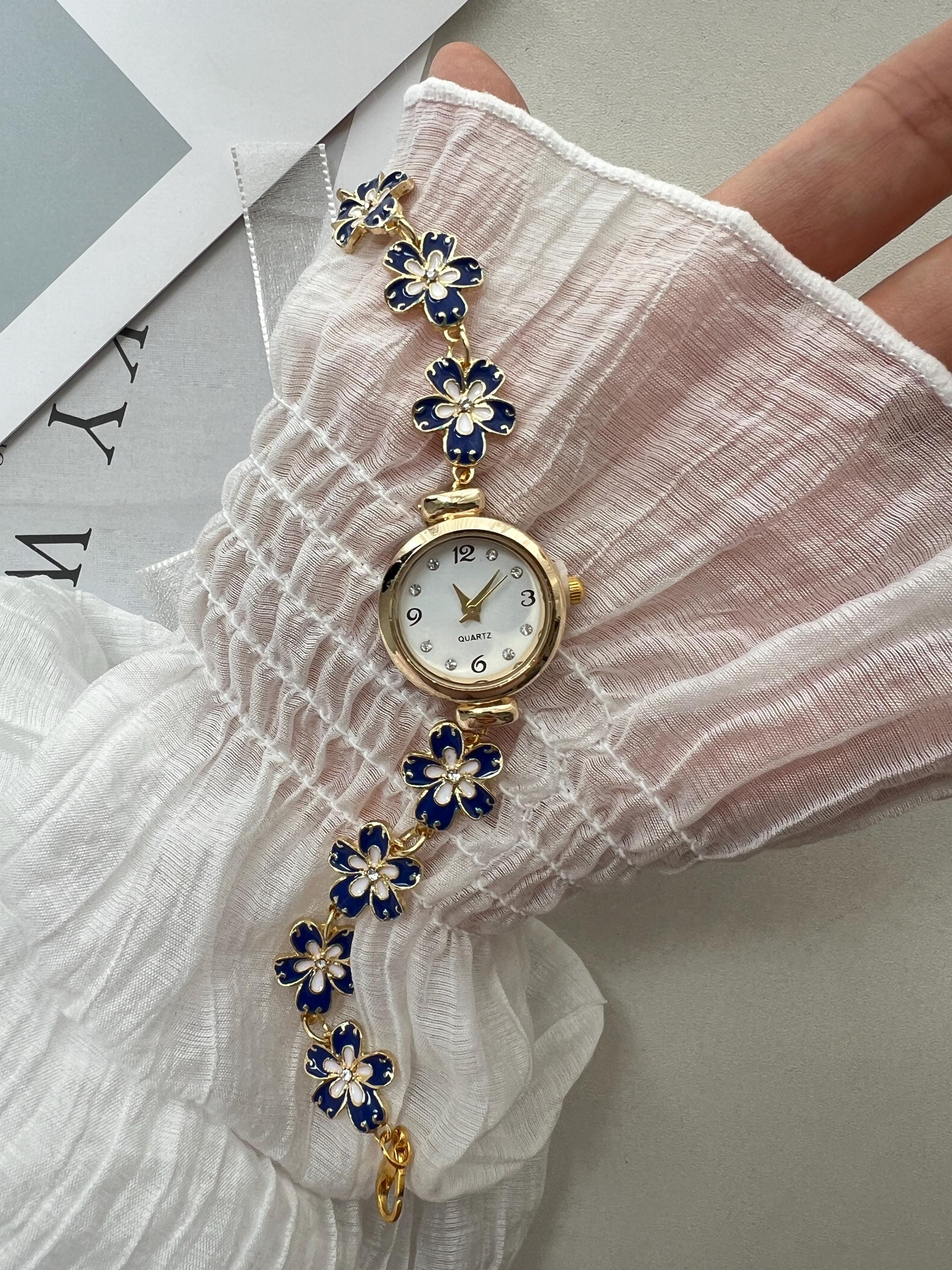 Blue Flower Watch Strap for Women, Elegant Watch Bracelet, Vintage ...