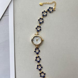 Blue Flower Watch Strap for Women, Elegant Watch Bracelet, Vintage ...