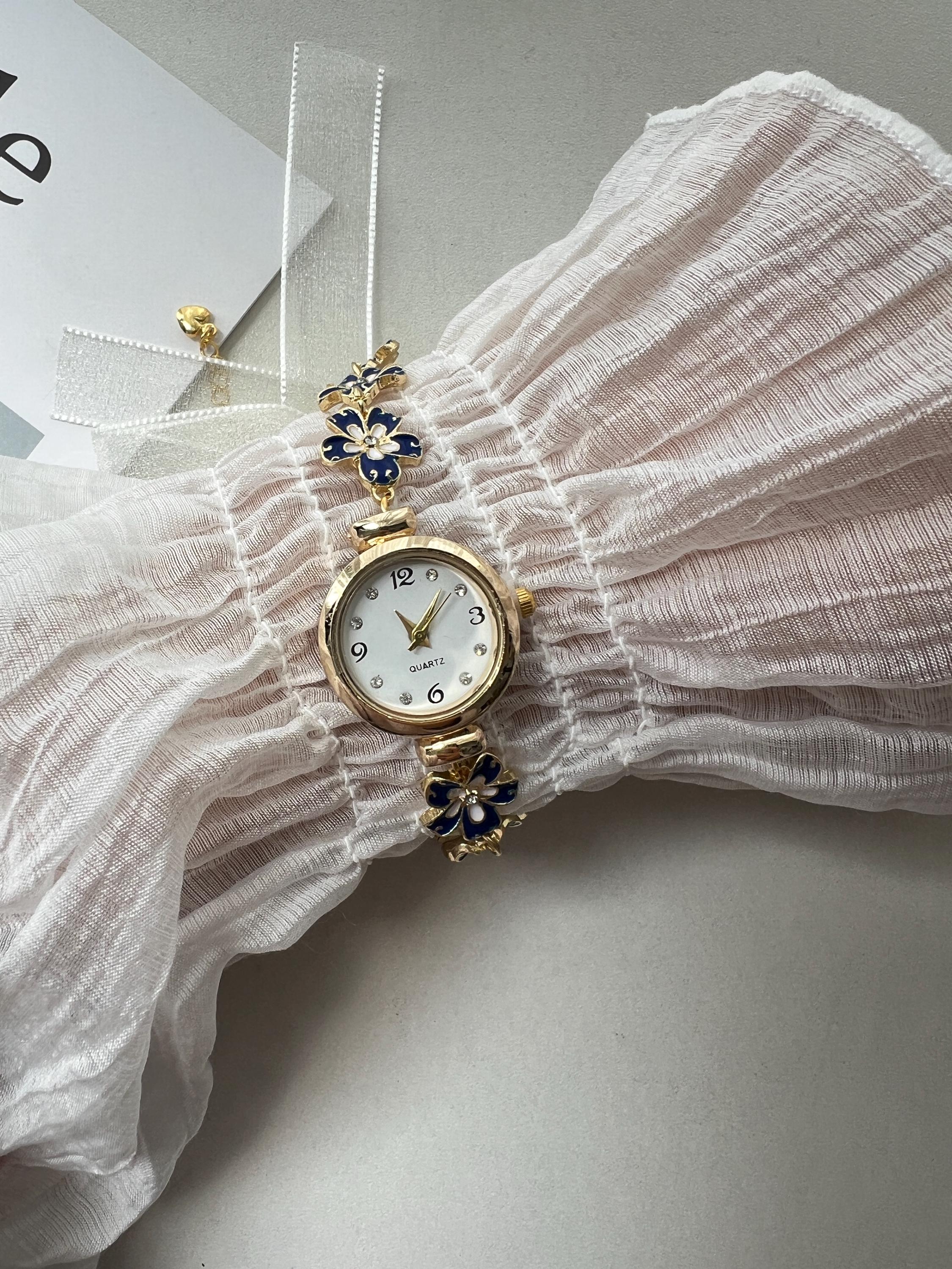 Blue Flower Watch Strap for Women, Elegant Watch Bracelet, Vintage ...