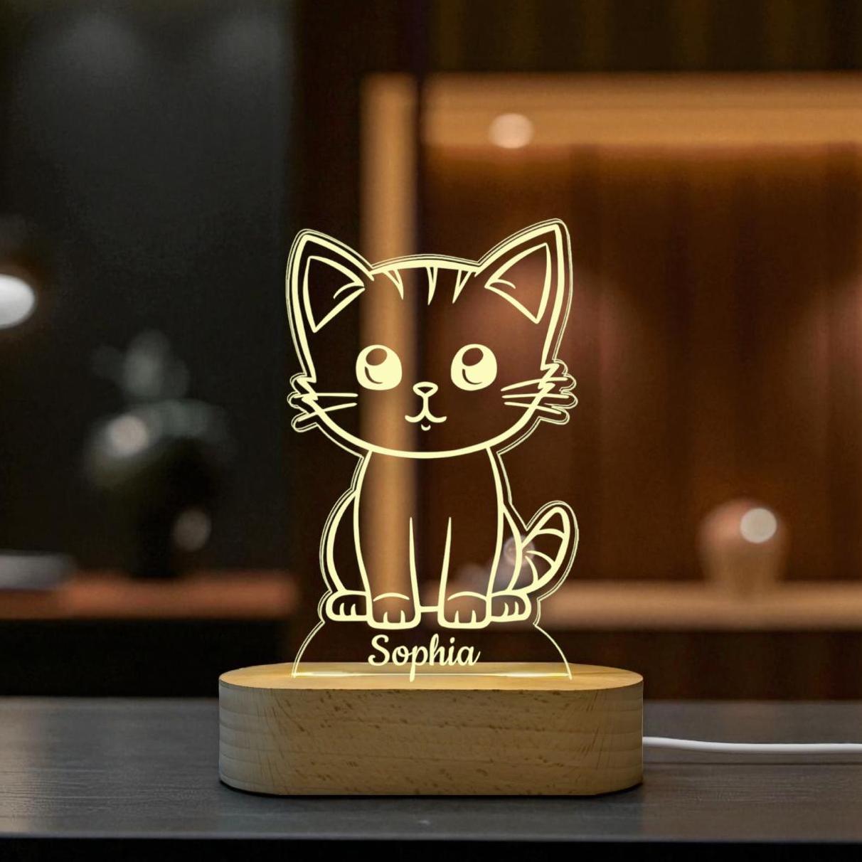 Personalized Kitty LED Lamp, Custom Cat Nightlight for Kids, Cat Desk ...