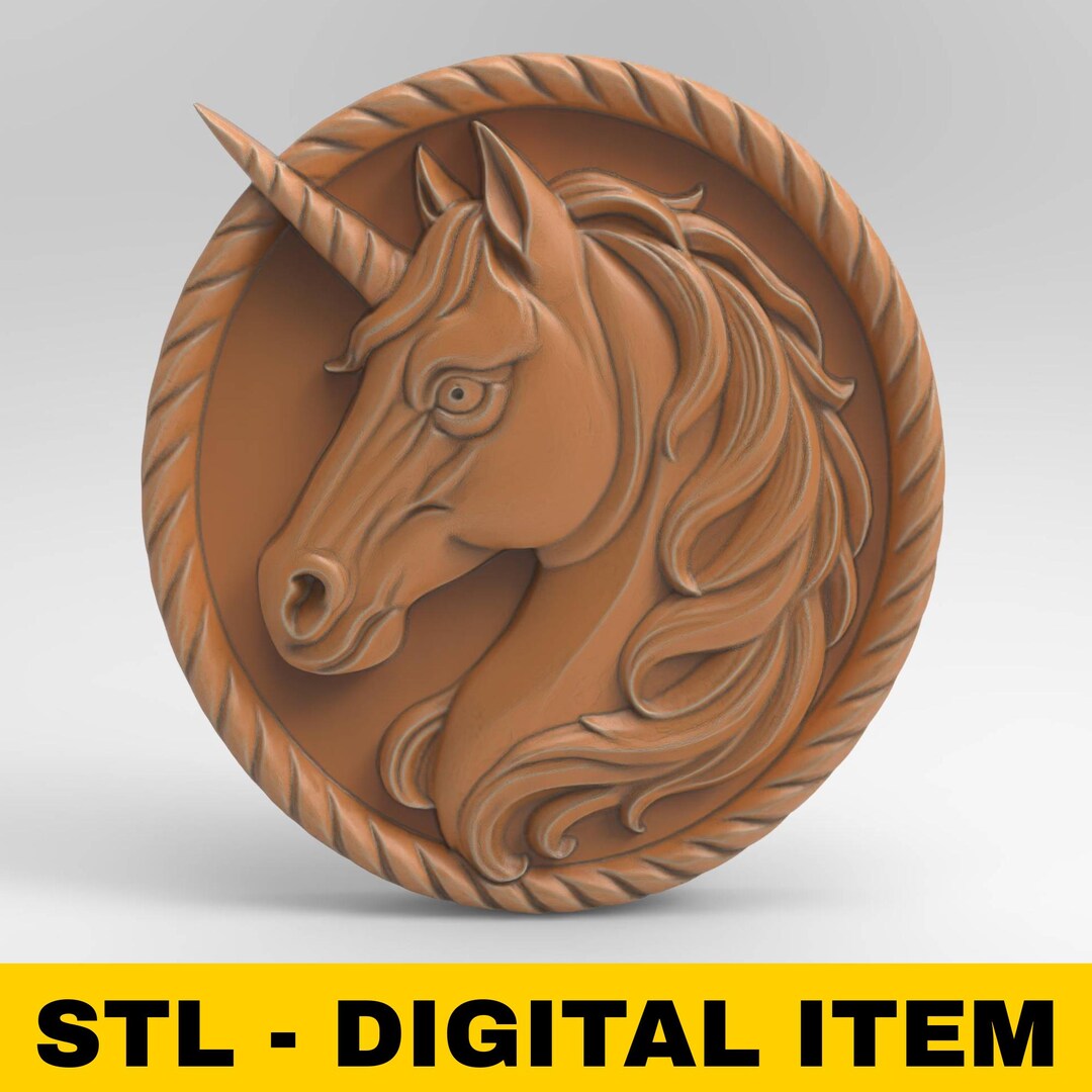 Unicorn Relief STL File for CNC 3D Printing Fantasy Horse Medallion ...