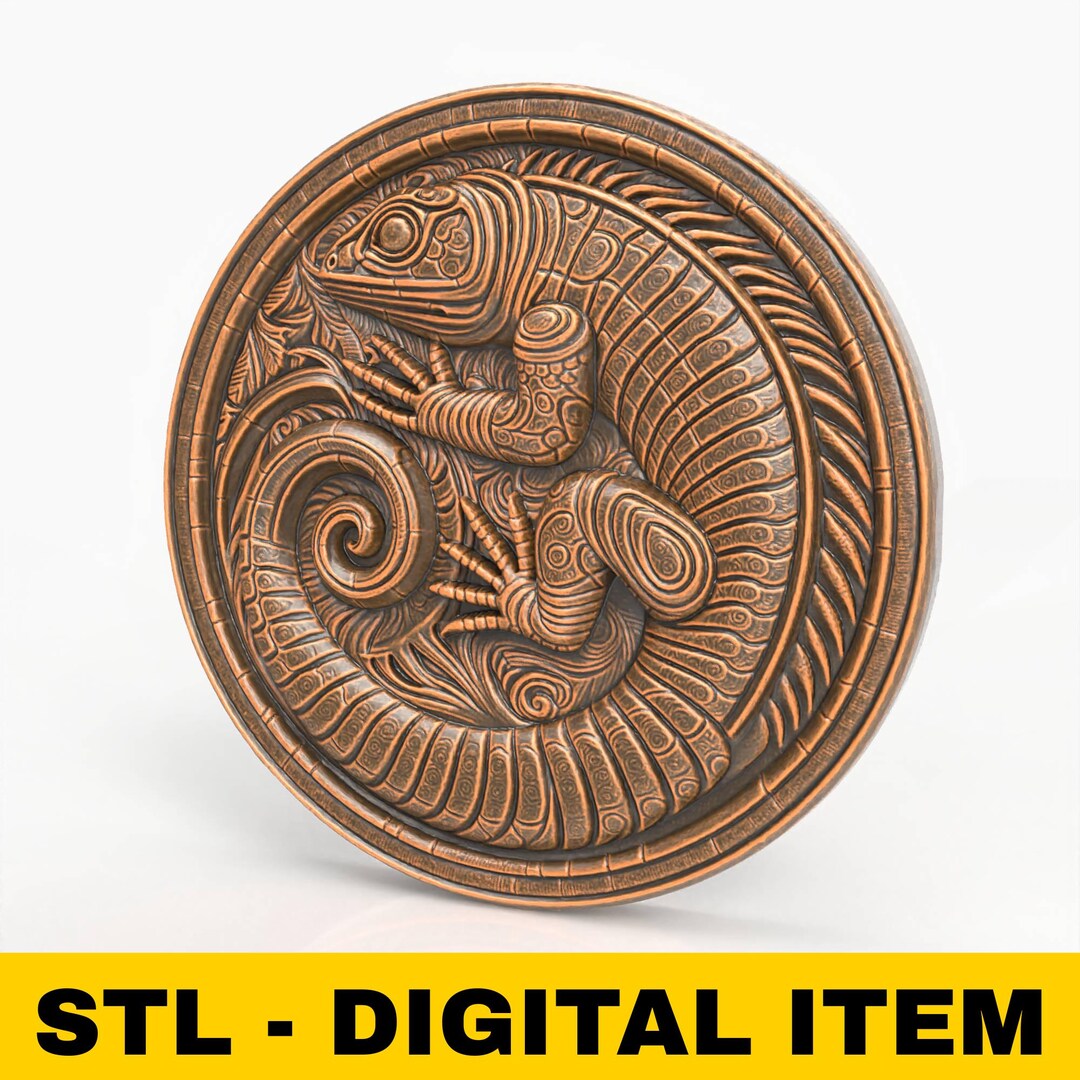 Lizard Relief STL File Tribal Round Gecko 3D Model for CNC Carving ...