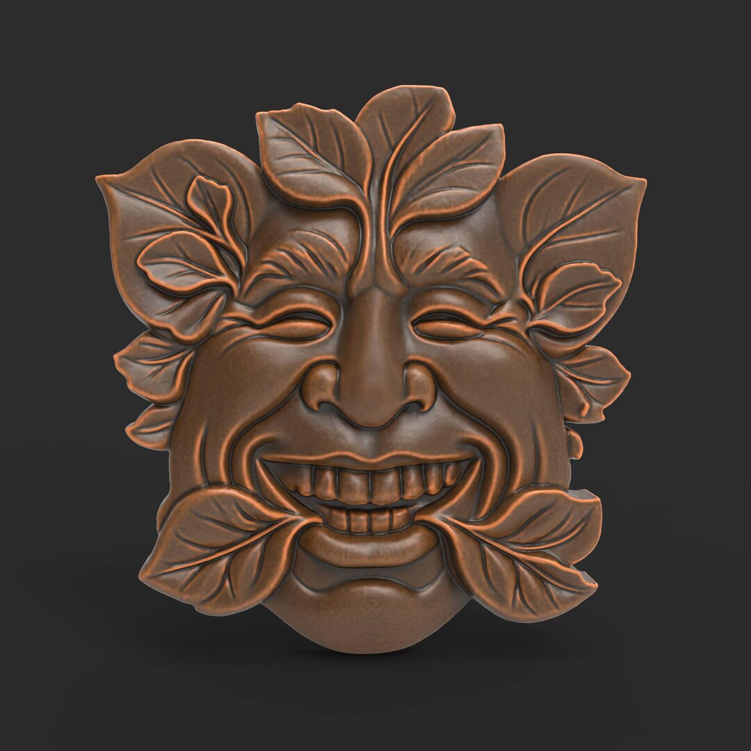 Smiling Green Man Wall Plaque STL File for CNC Carving Leaf Face Relief ...
