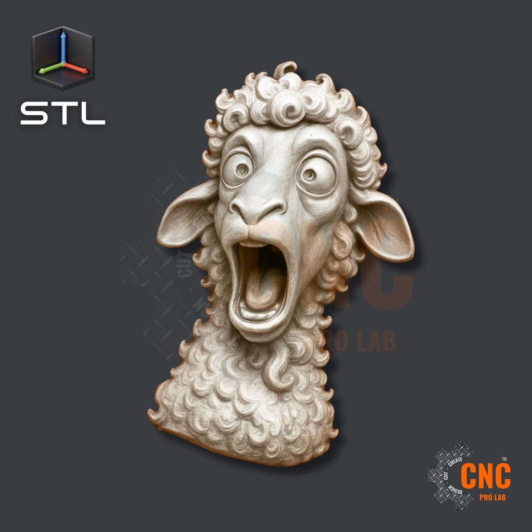 Screaming Sheep Head Relief STL File for CNC Carving 3D Printing Funny ...