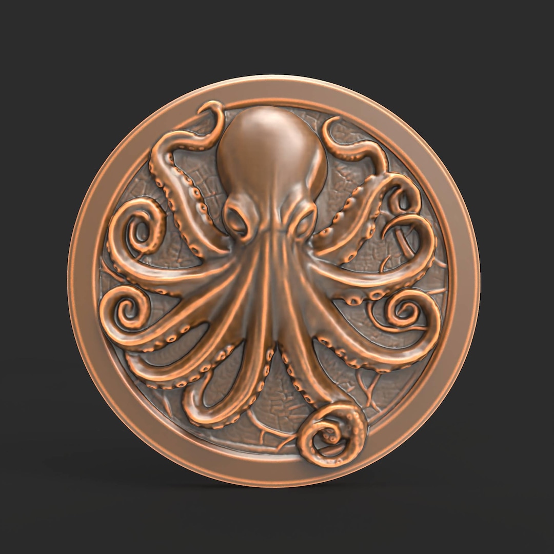 Octopus Coin STL File 3D Model for CNC 3D Printing Nautical Medallion ...