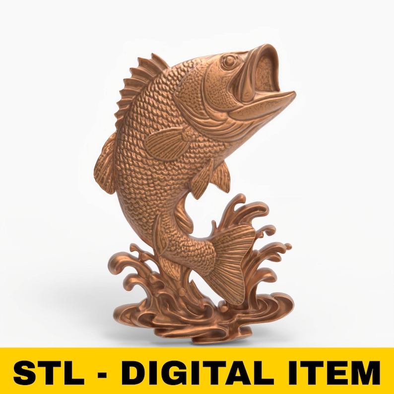 STL File for CNC Router 3D Printer Laser Personalized Bass Fish Leaping ...