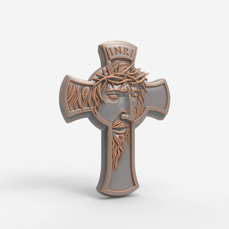 Jesus Cross STL File 3D Model With Crown of Thorns INRI Relief for CNC ...