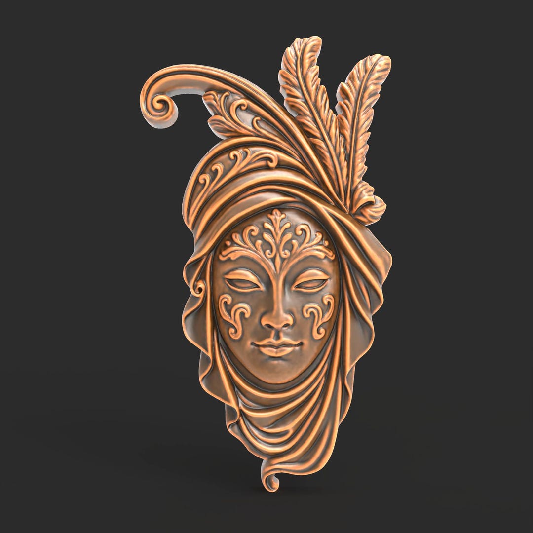 Venetian Mask Relief STL File for CNC or 3D Printing Elegant Carnival ...