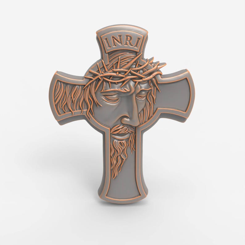 Jesus Cross STL File 3D Model With Crown of Thorns INRI Relief for CNC ...