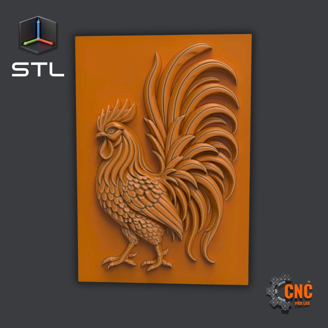 Rooster Relief Panel STL File for CNC Carving 3D Printing Farm Animal ...