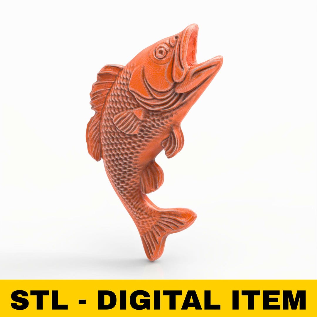 Leaping Bass Fish STL File Sculptural 3D Model for CNC Carving 3D ...