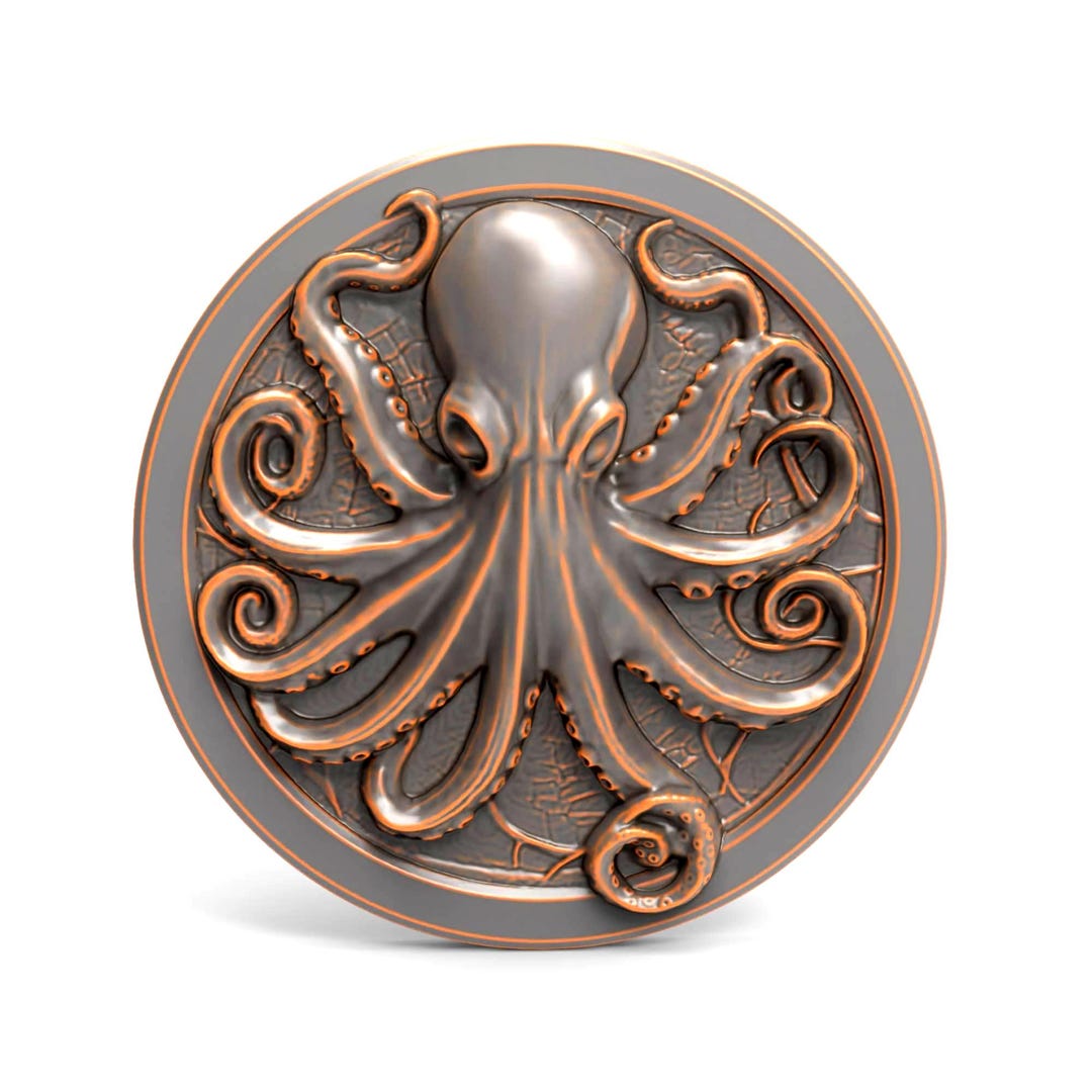 Octopus Coin STL File 3D Model for CNC 3D Printing Nautical Medallion ...
