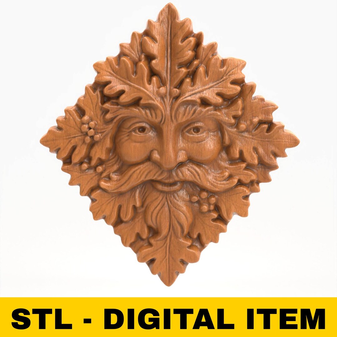Green Man STL File – Diamond Oak Leaf Forest Face Relief – 3D CNC or 3D ...
