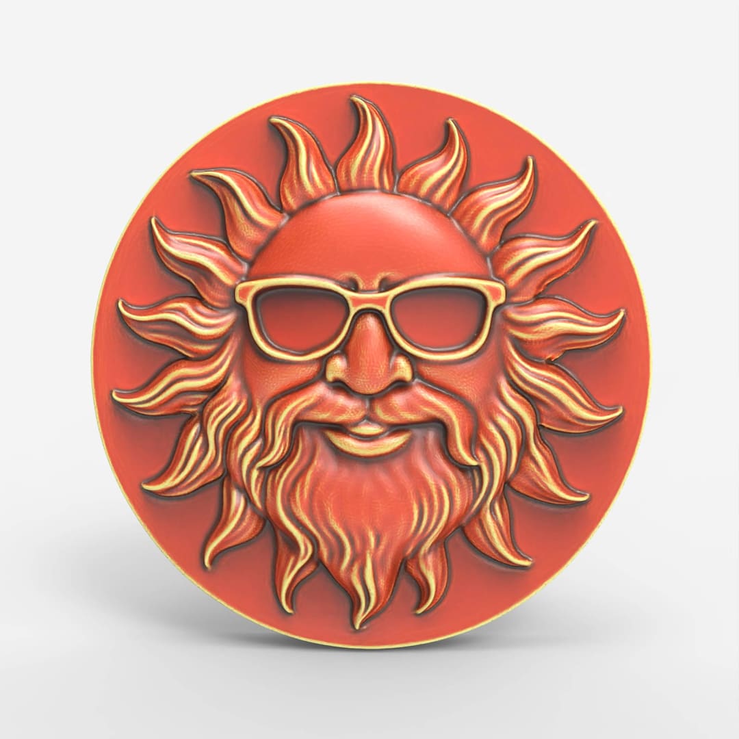 Sun Face STL File 3D Model Cool Sun With Sunglasses Fun Relief for CNC ...