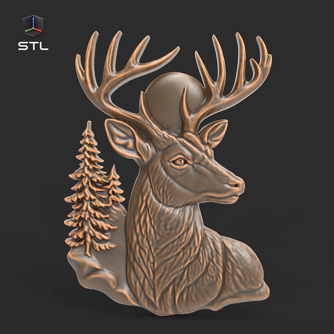 Deer Head Relief STL File for CNC Carving 3D Printing Rustic Antlers ...