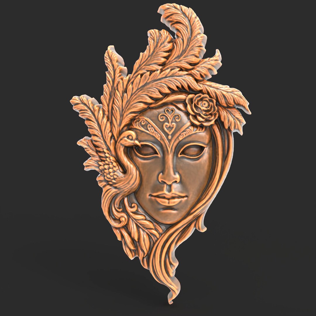 Venetian Mask Woman Relief STL File for CNC or 3D Printing Elegant ...
