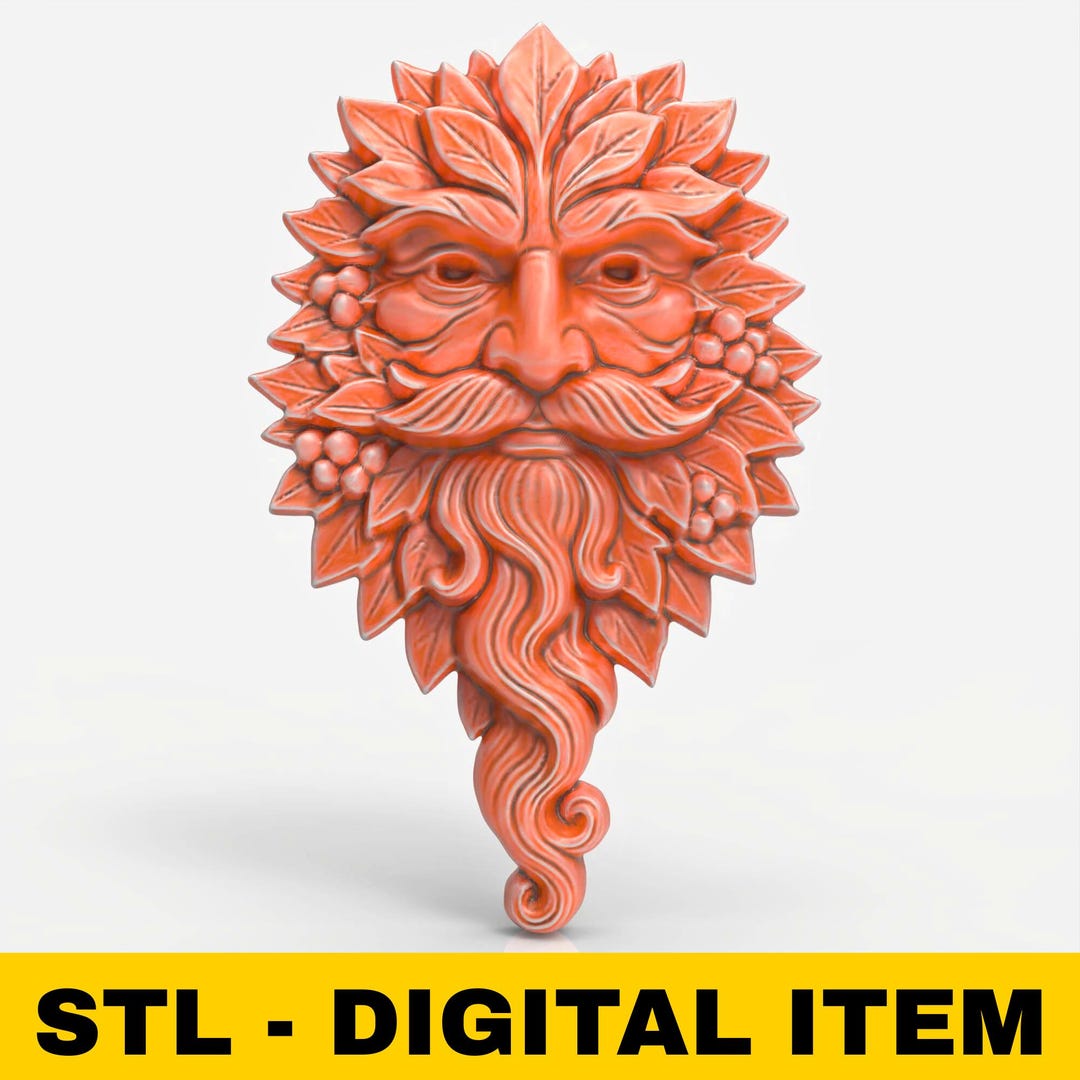 Green Man Pagan STL File – Stylized Leaf Face With Flowing Beard for ...