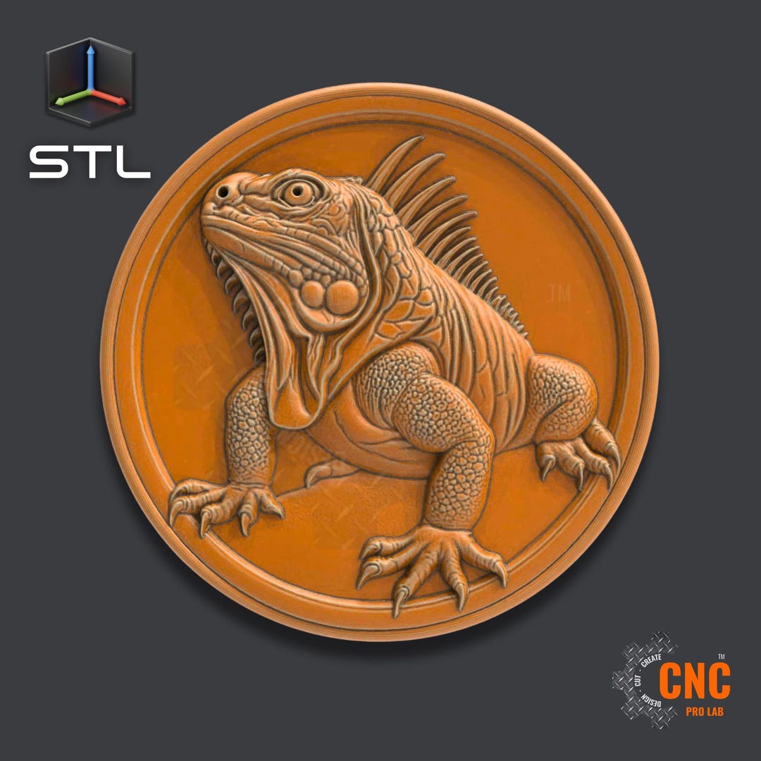 3D STL Model Iguana Medallion – Exotic High-relief Reptile Coin Style ...