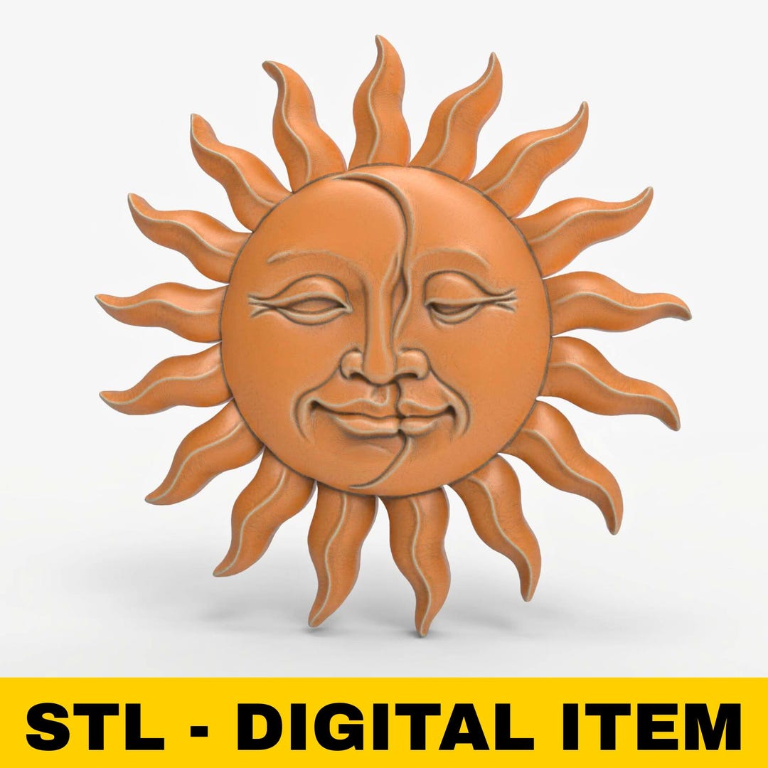 Sun Face Relief STL File for CNC Carving 3D Printing Celestial Round ...