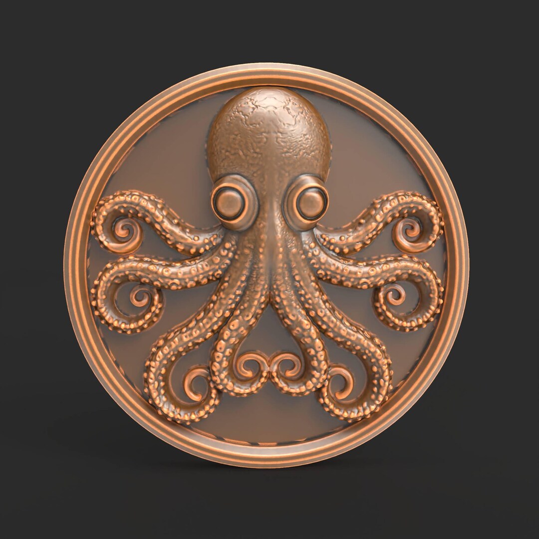Steampunk Octopus Relief Medallion STL File for CNC Carving 3D Printing ...