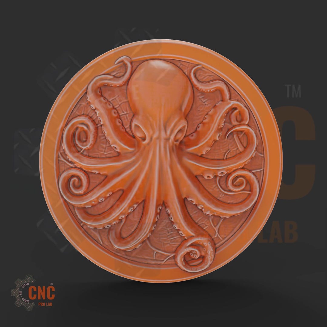 Octopus Coin STL File 3D Model for CNC 3D Printing Nautical Medallion ...