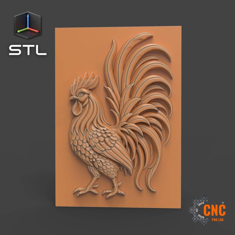 Rooster STL File 3D Model for CNC Router Printer Animal Relief Carving ...