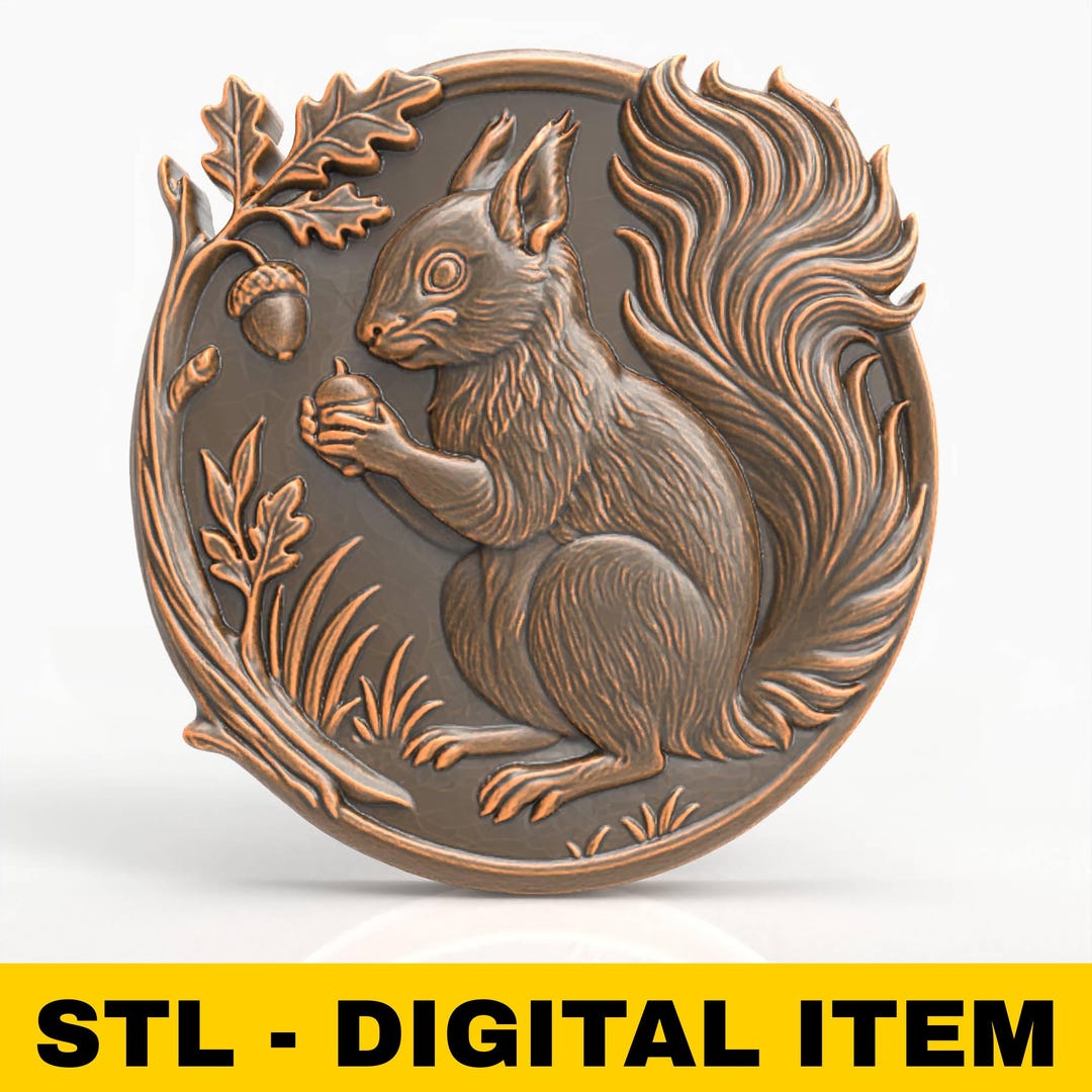 Squirrel Relief Plaque STL File – Acorn and Oak Leaf Round 3D Model for ...