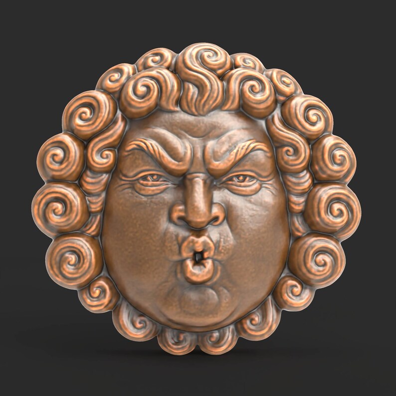 Wind Face Green Man Face STL Model Baroque Swirl Hair Greenman Relief ...