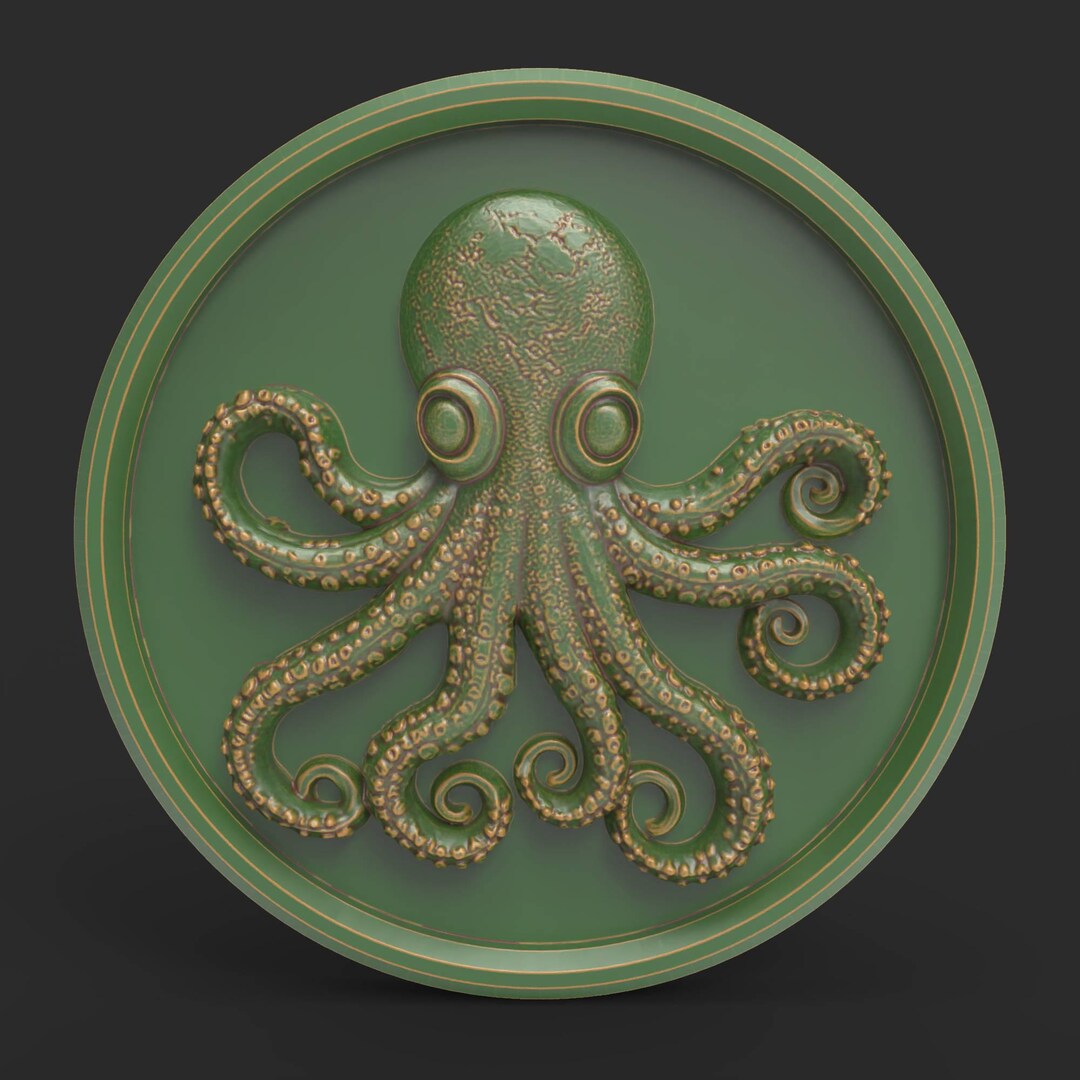 Round Octopus Coin Medallion Octopus STL File Nautical 3D Model Octopus ...