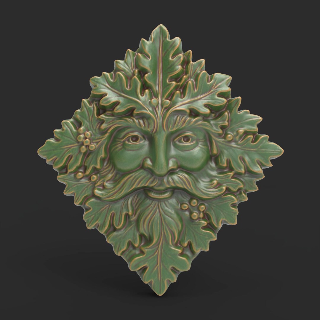 Green Man STL File With Oak Leaves and Berries Diamond Shape Wall ...