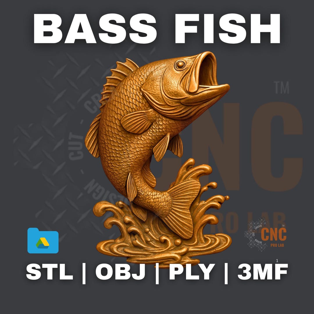 STL File for CNC Router 3D Printer Laser Personalized Bass Fish Leaping ...