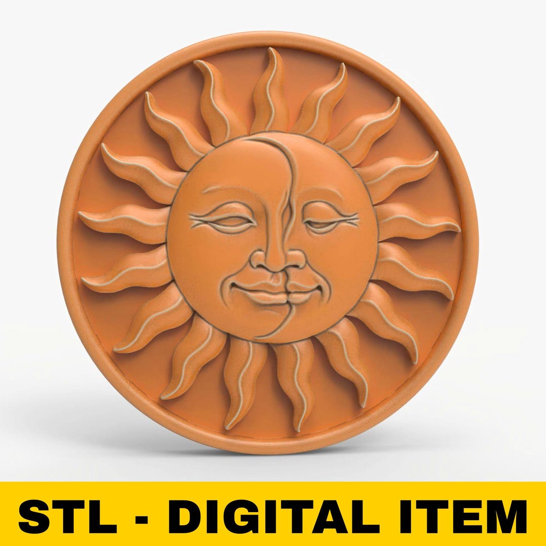 Sun and Moon Round Face Relief STL File for CNC Carving 3D Printing ...