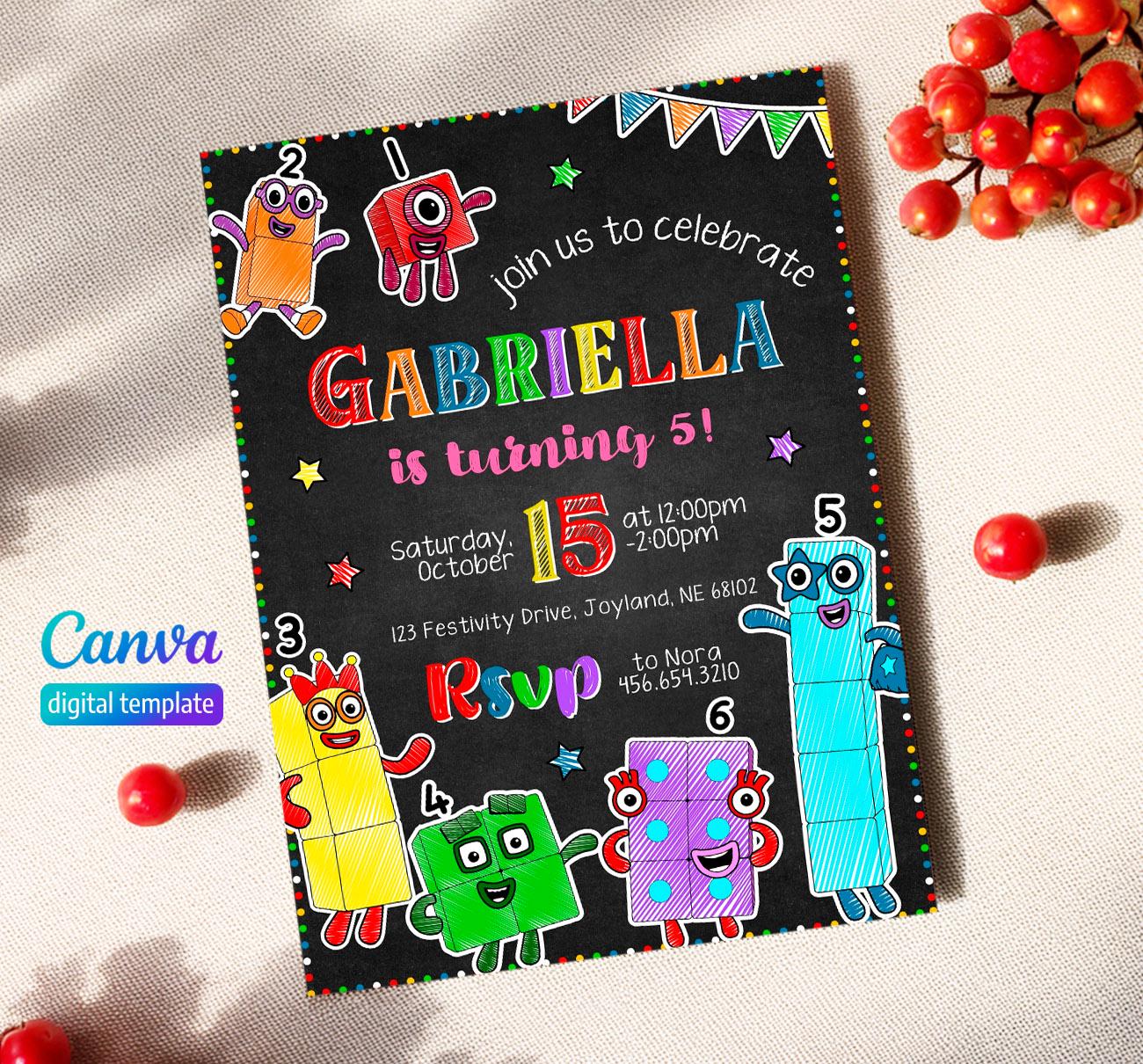 Numberblocks Birthday Invitation, Learn Numbers First Second Party ...