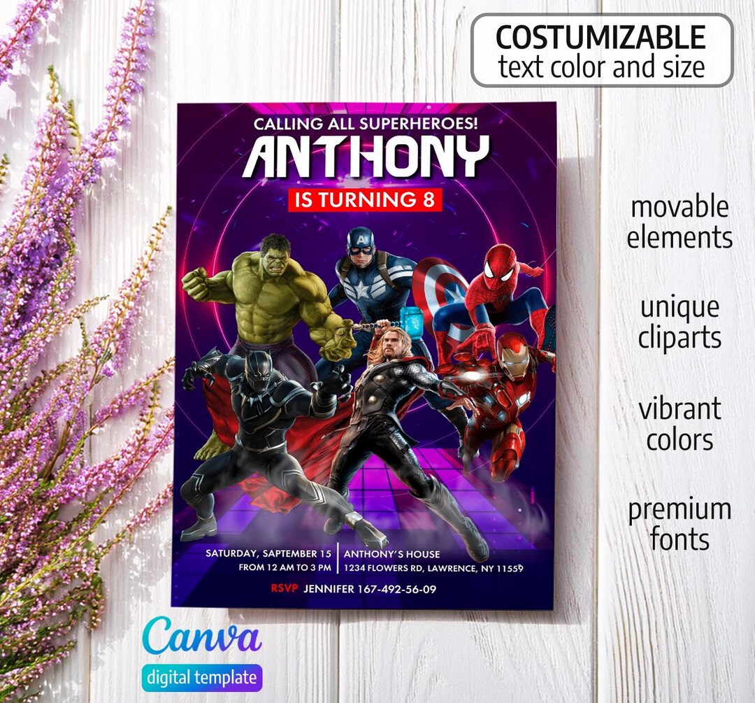 Printable Boy Birthday Invite, Super Hero Editable Party Invitation ...