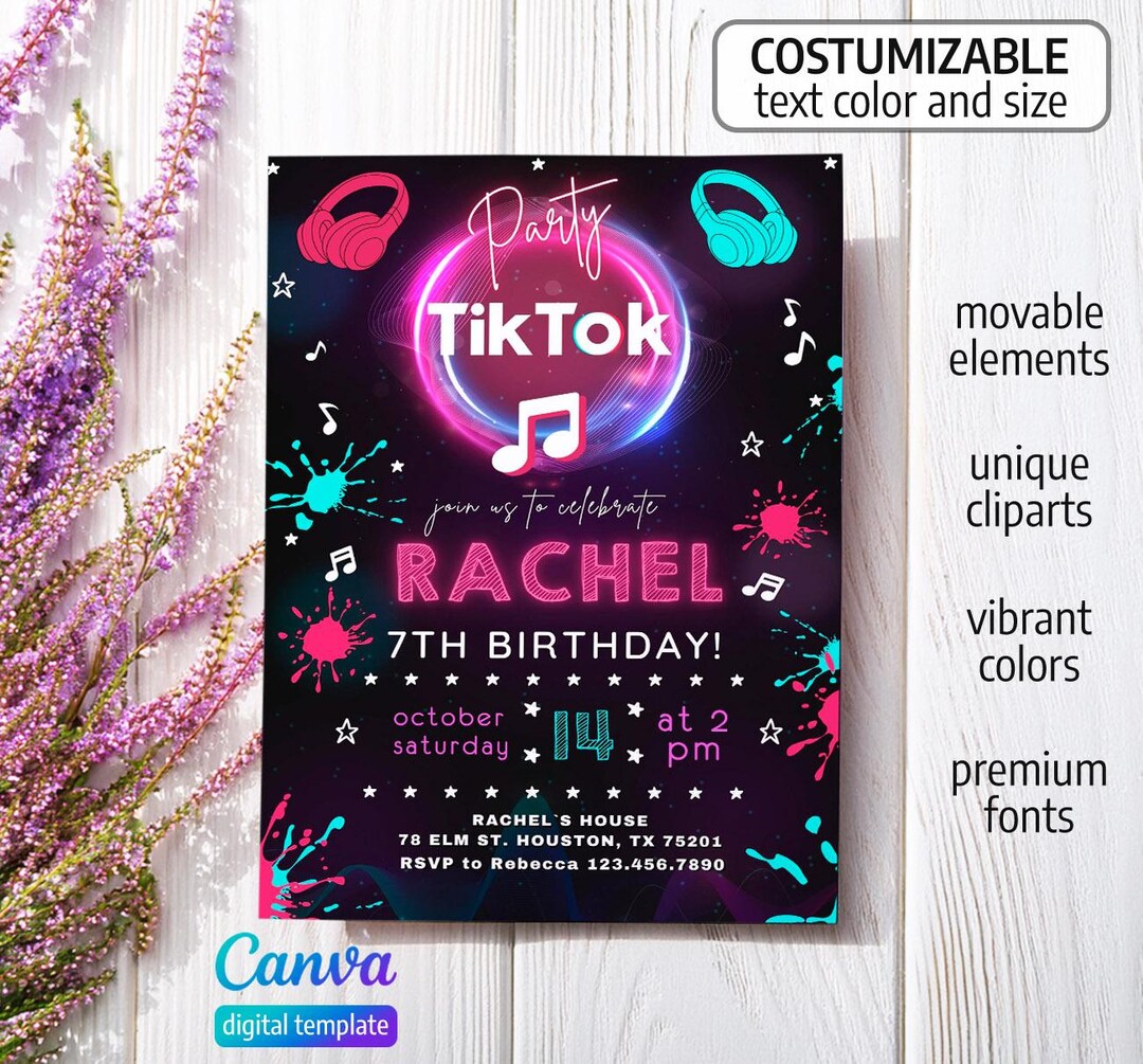 Tiktok Birthday Invitation, Printable Editable Tiktok Party Invite ...