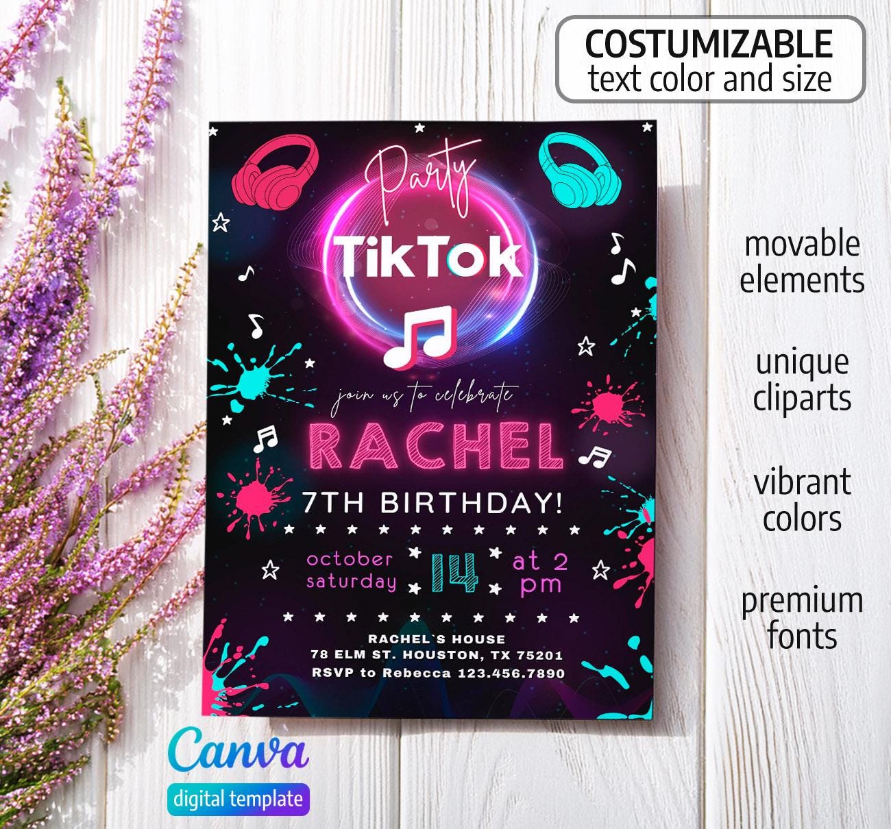 Tiktok Birthday Invitation, Printable Editable Tiktok Party Invite ...