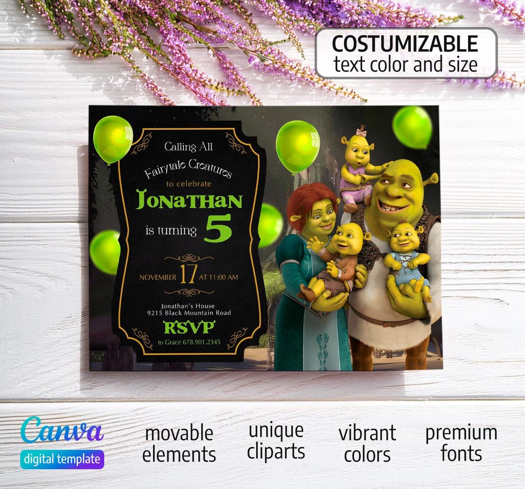 Shrek Birthday Invitation, Editable Invitation, Boy Girl Birthday ...