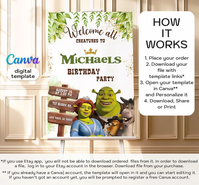 Shrek Welcome In, Shrek Welcome Sign, Printable Editable Party ...