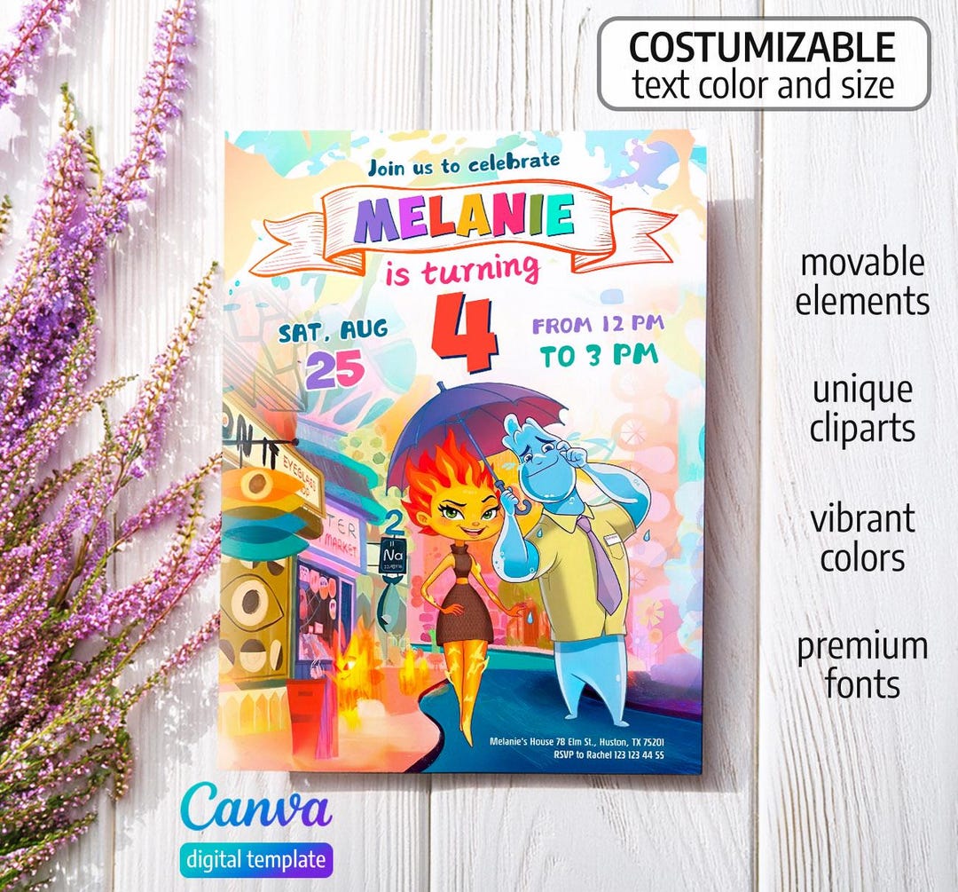 Editable Elemental Birthday Invitation, Printable Birthday Party Invite ...