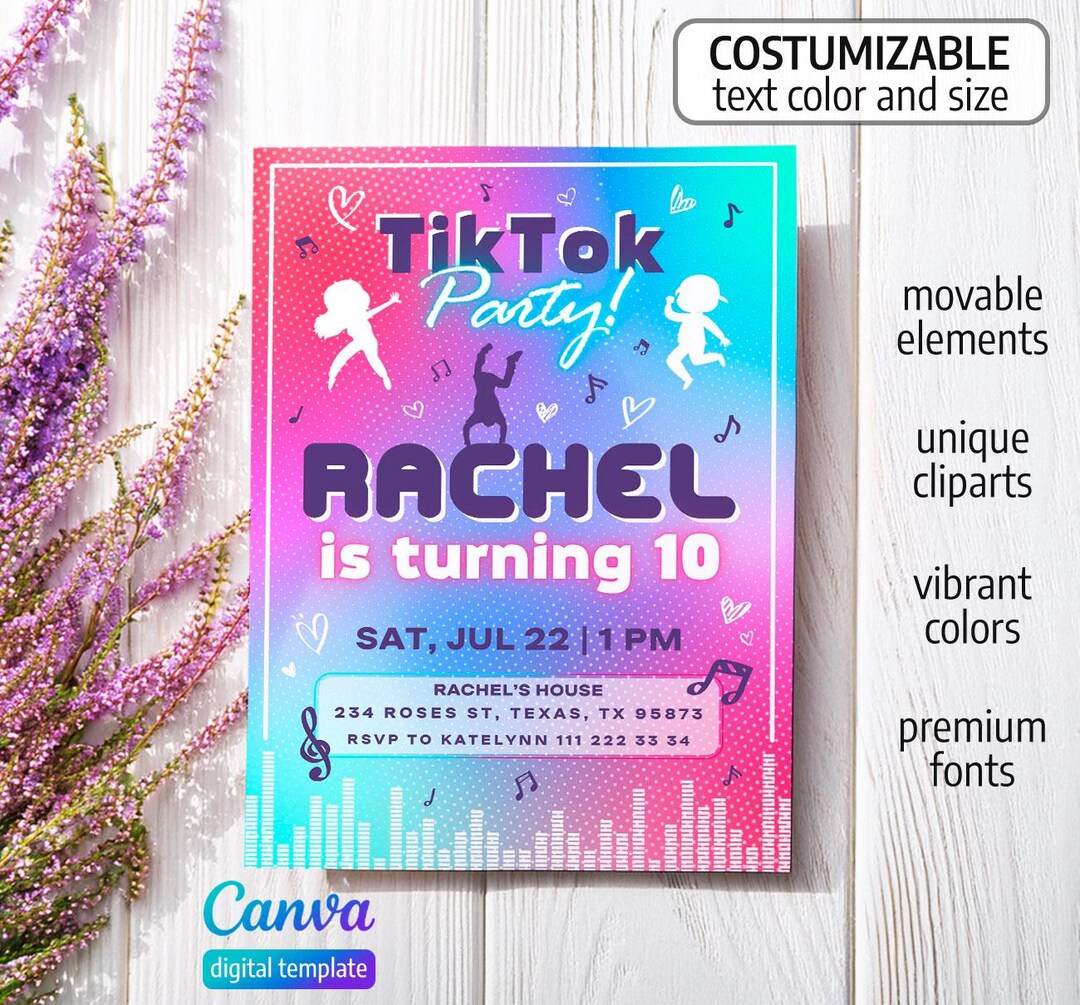 Tiktok Birthday Invitation, Blogger Party, Tik Tok Invite, Printable ...