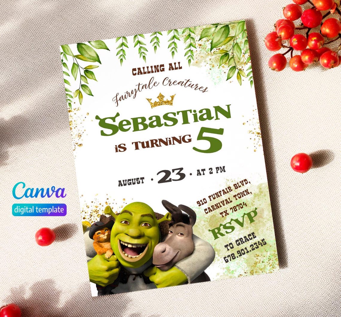 Shrek Birthday Invitation, Boy Girl Birthday, Editable Invitation ...