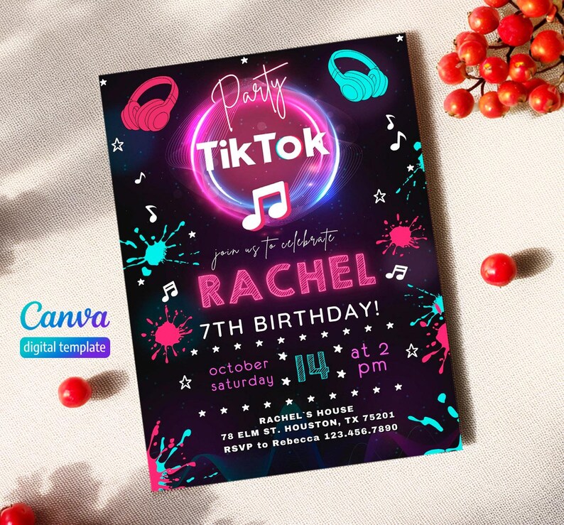 Tiktok Birthday Invitation, Printable Editable Tiktok Party Invite ...