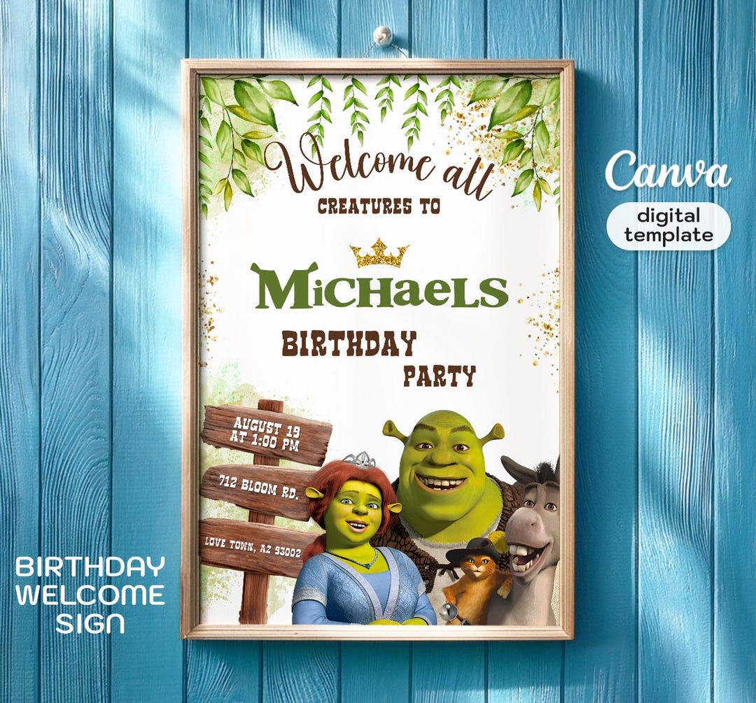 Shrek Welcome In, Shrek Welcome Sign, Printable Editable Party ...