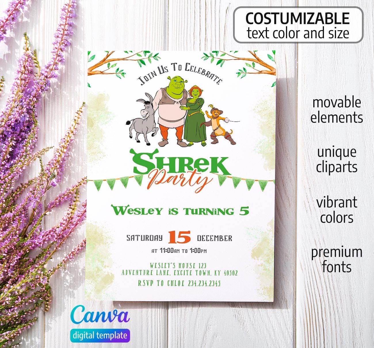 Shrek Birthday Invitation, Fiona Party Invite Template, Printable Shrek ...