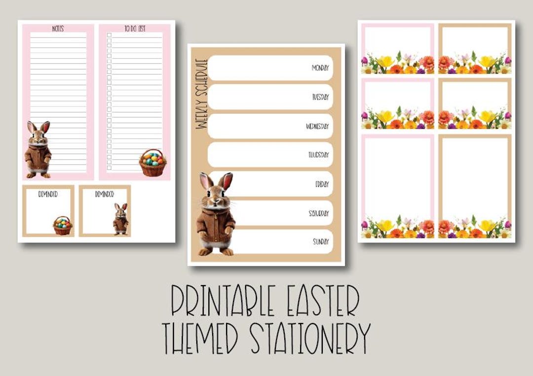 Spring Printable Stationery Set - Floral Easter Bunny Note Writing ...